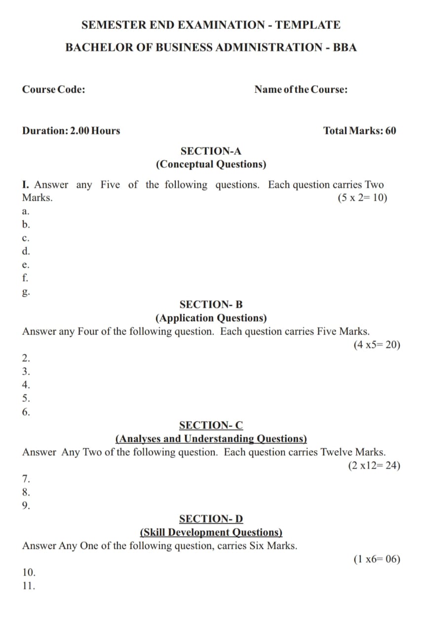 UG courses NEP question pattern - Bengaluru City University UG courses NEP question pattern - Bengaluru City University